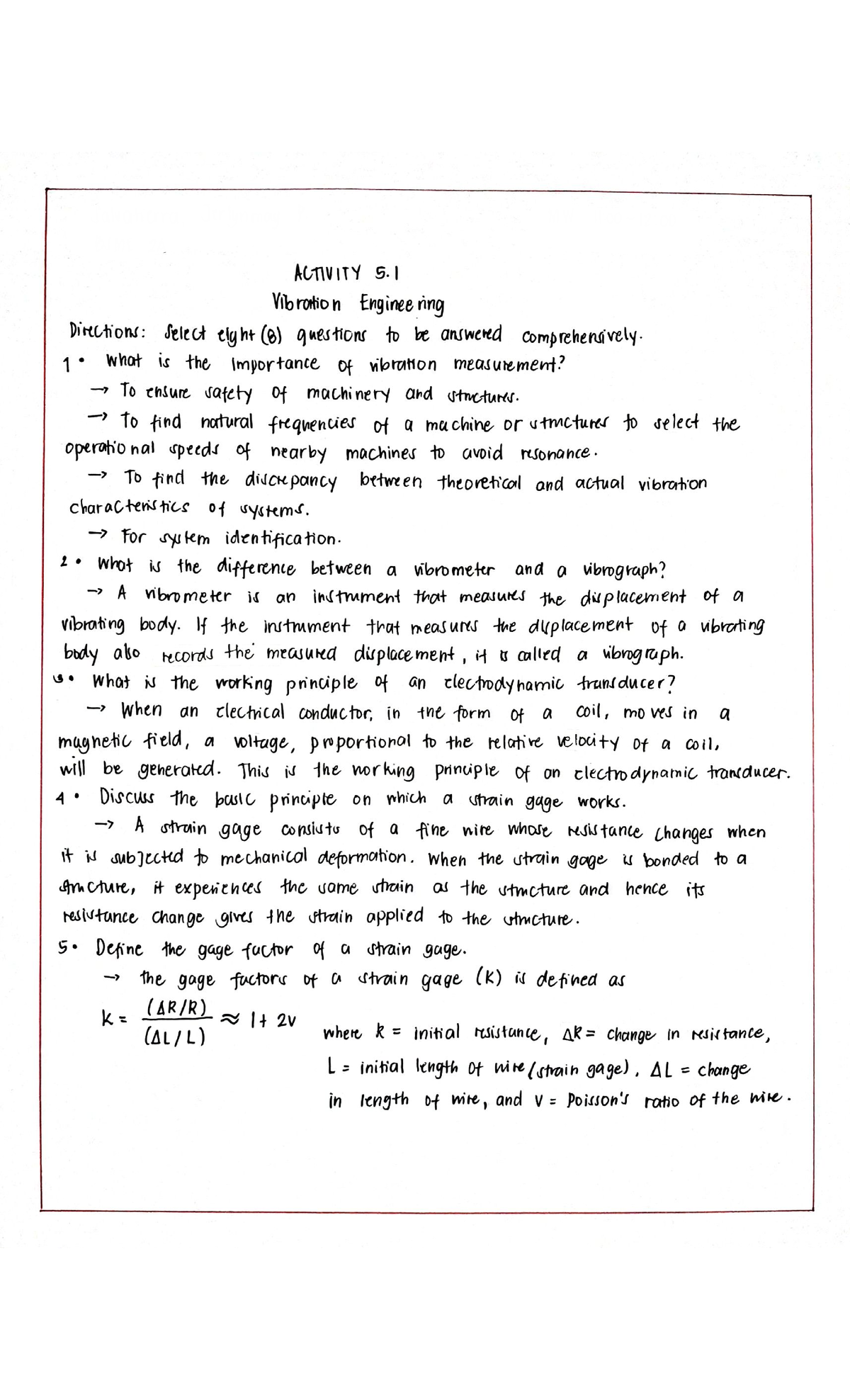 Vibration Engineering-Activity-5 - Mechanical Engineering - NVSU - Studocu