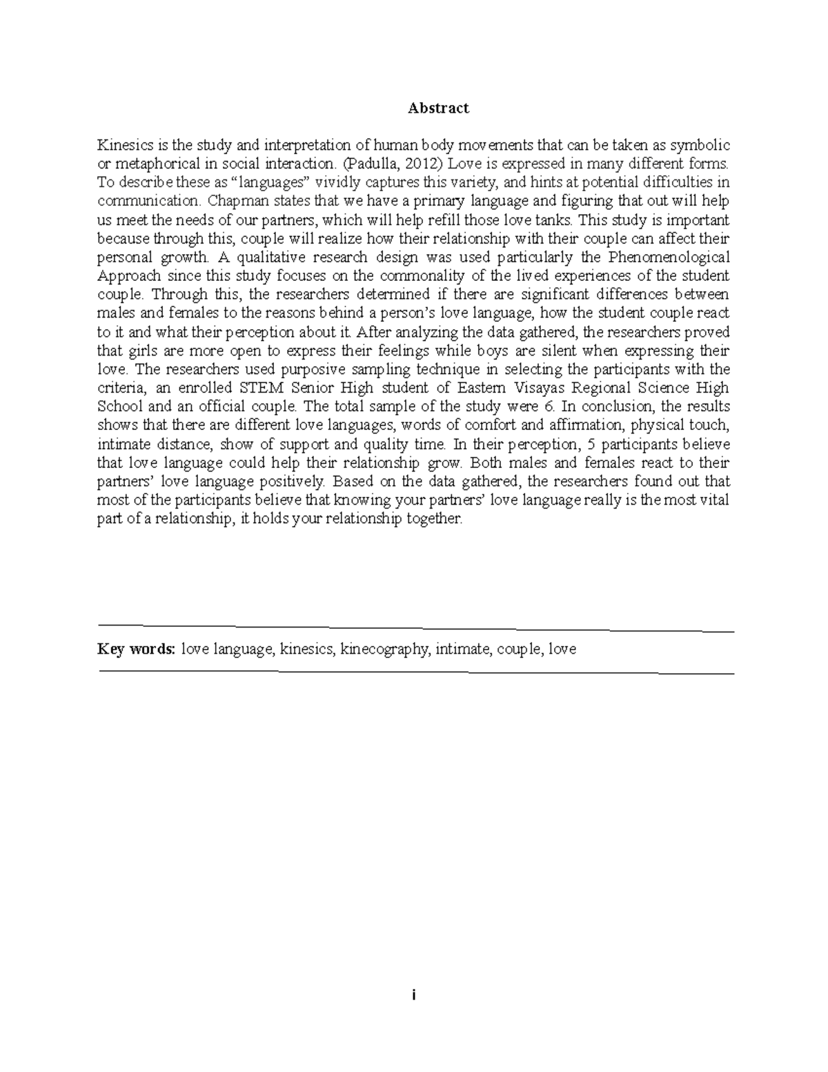 Abstract - research sample - Abstract Kinesics is the study and ...