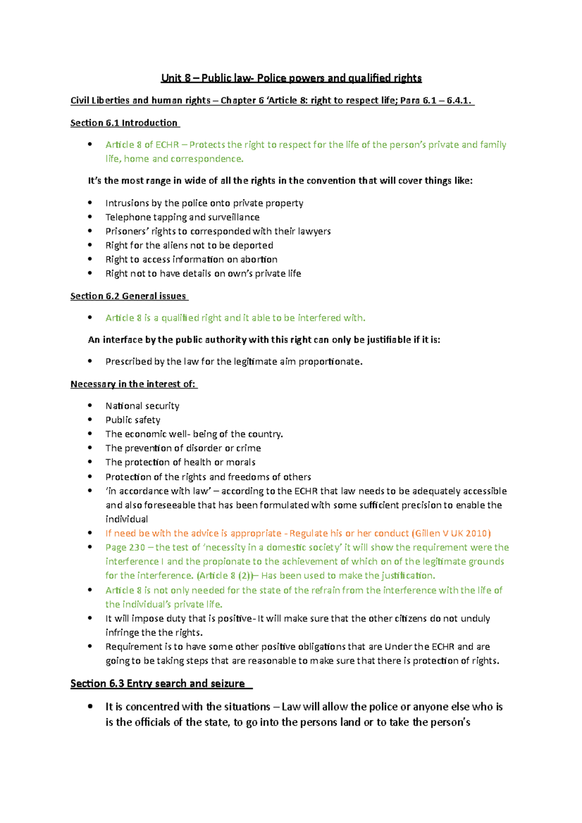 Unit 8- Public law - police powers and qualified rights - Unit 8 ...