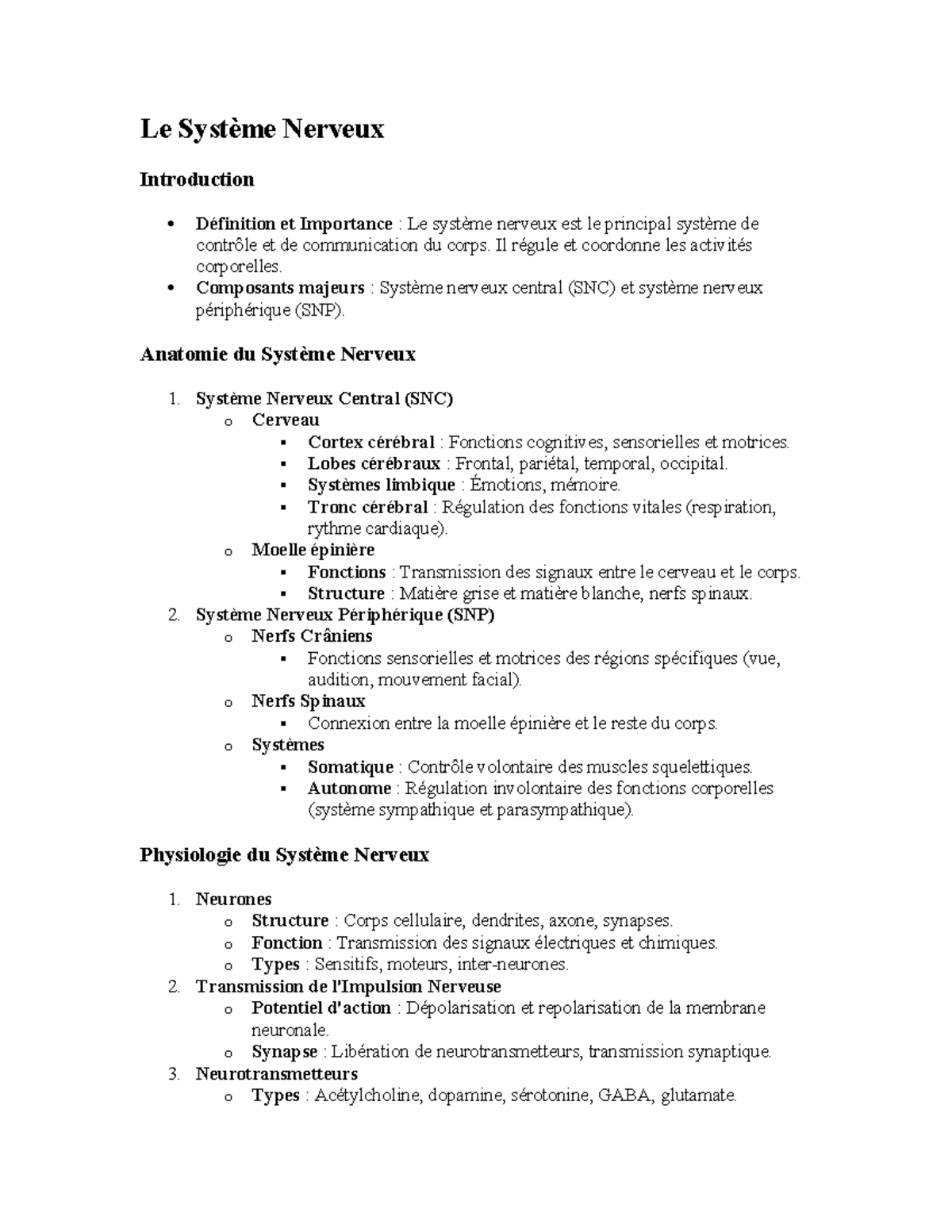 Le Système Nerveux - systeme enrveux - Le Système Nerveux Introduction ...