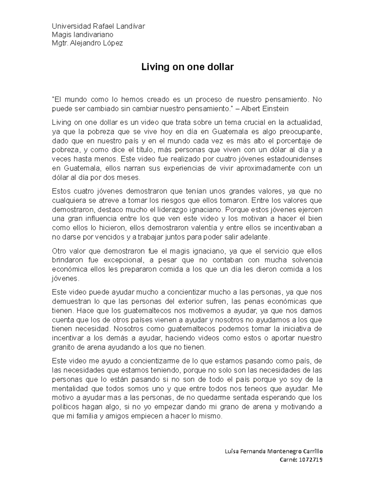 Living on one dollar - Tareas magis landivariano - Universidad Rafael ...