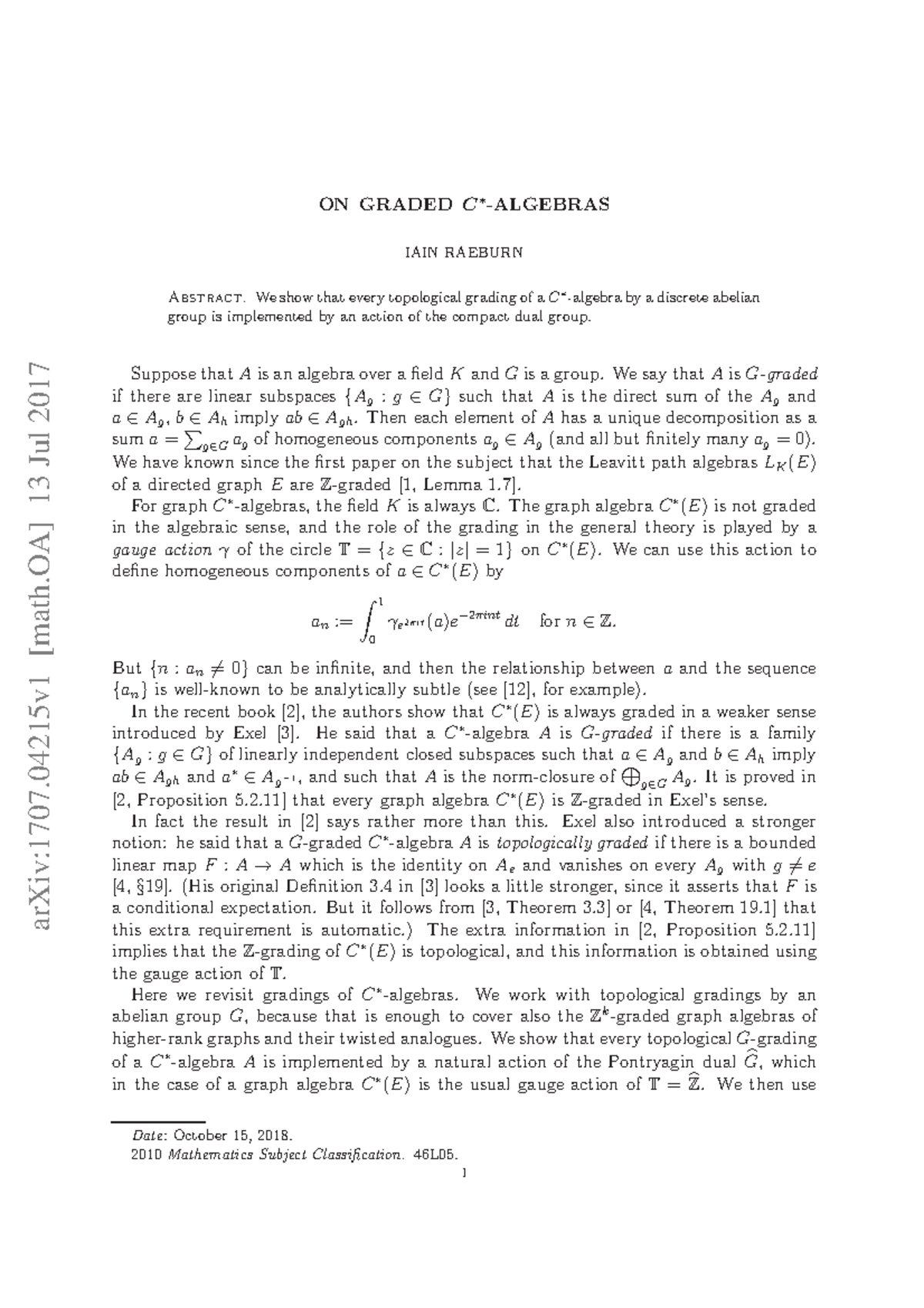 1707 - Cours - arXiv:1707 [math] 13 Jul 2017 ON GRADED C∗-ALGEBRAS IAIN ...