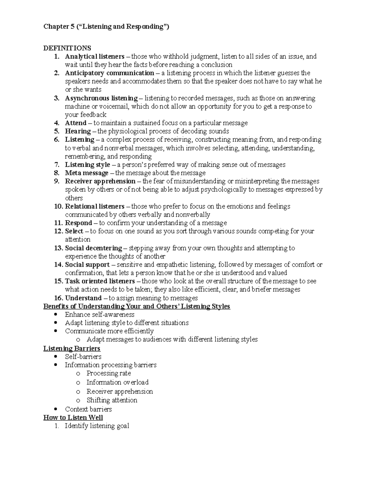 Chapter 5 listening and responding - Chapter 5 (“Listening and ...