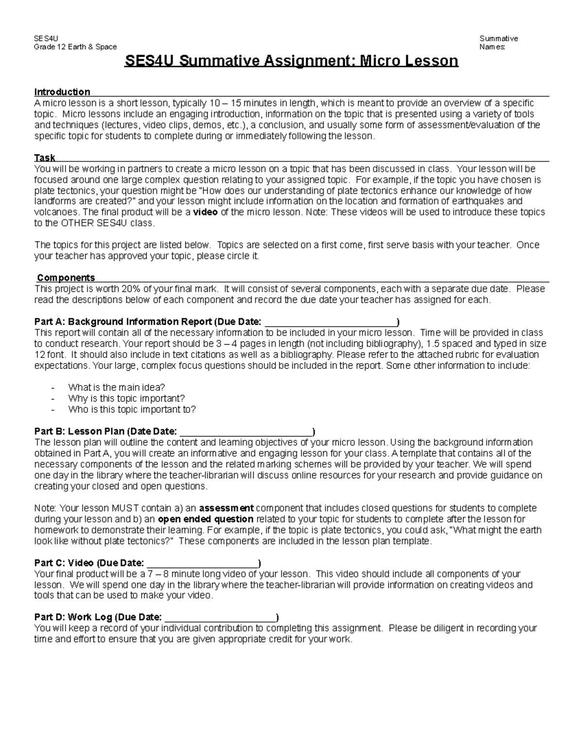 Ses4u-summative-assignment - SES4U Summative Grade 12 Earth & Space ...