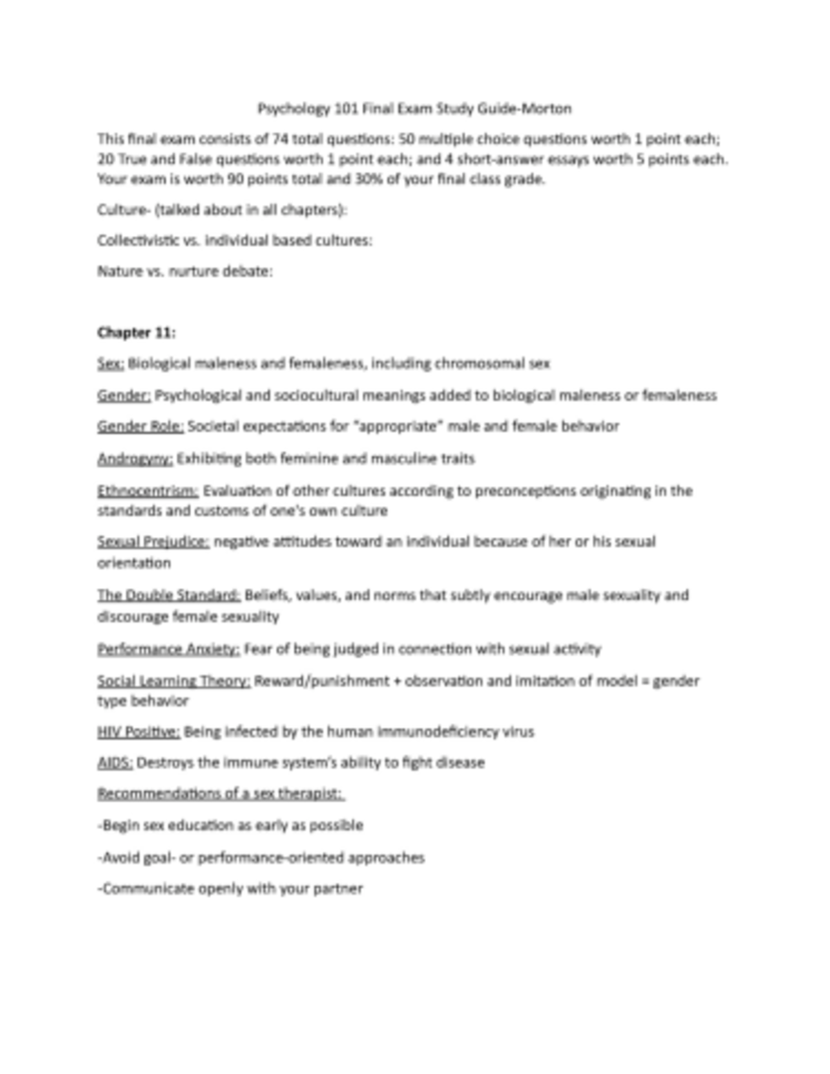 14 - Introductory Psychology - Psychology 101 Final Exam Study This ...