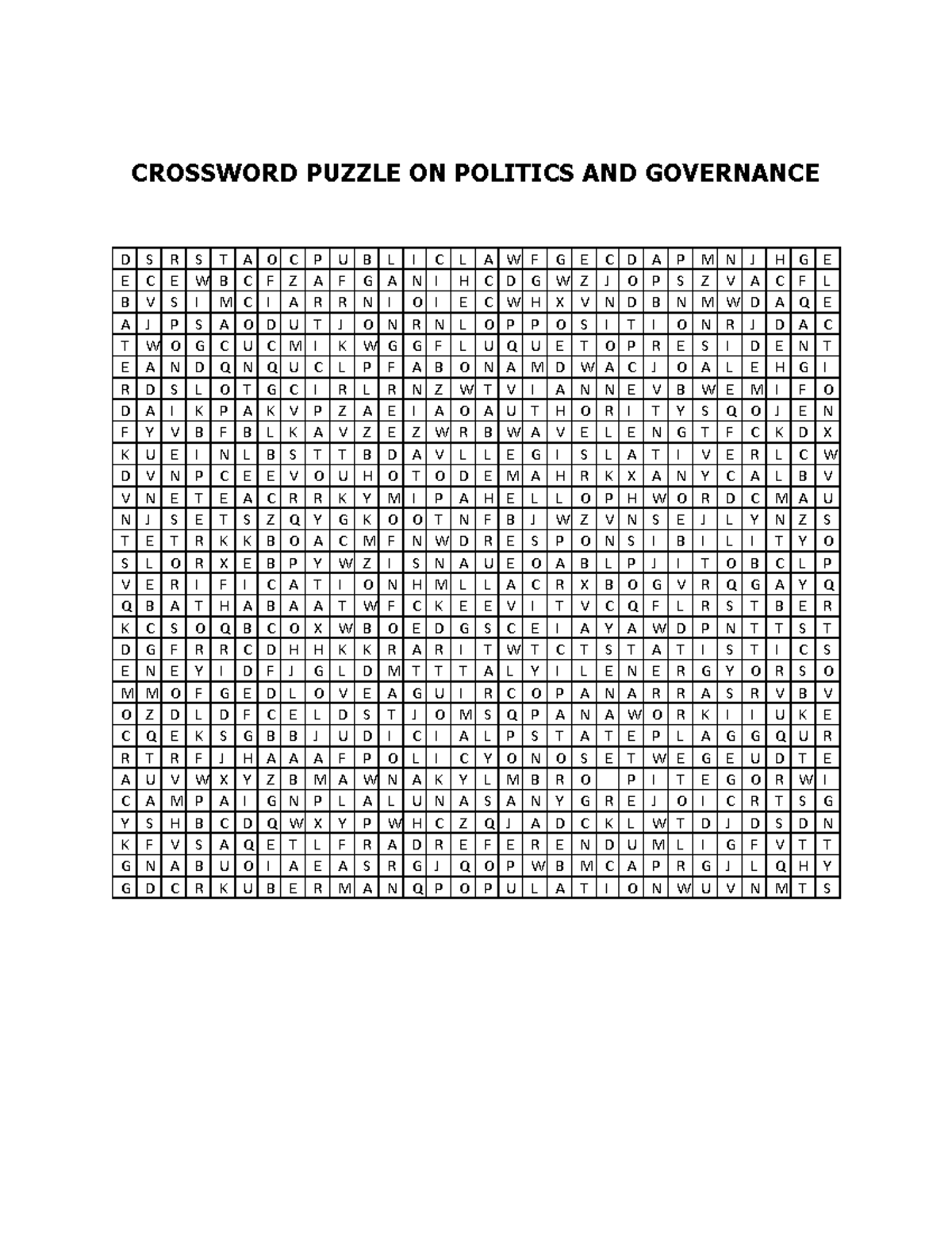 LOOP-WORDS about politics - CROSSWORD PUZZLE ON POLITICS AND GOVERNANCE ...