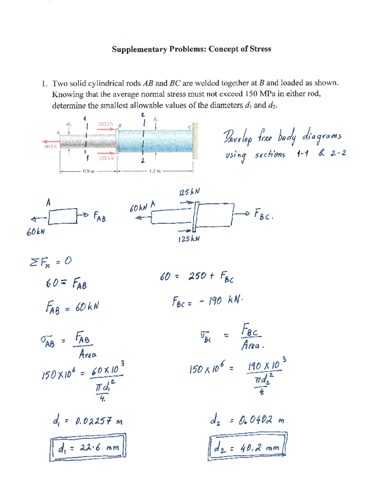 Chapter 1 - Supplementary Problems - Supplementary Problems: Concept of Stress 1. Two solid ...
