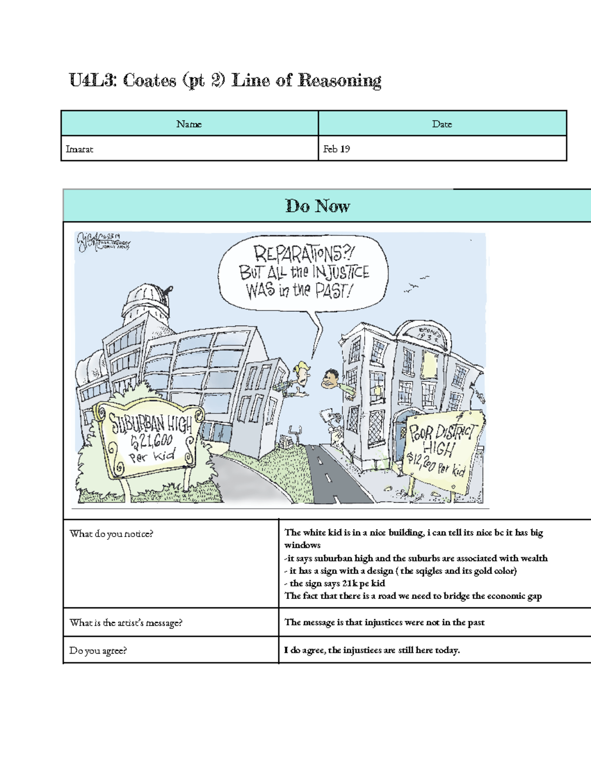 AP Lang practice Passage - U4L3: Coates (pt 2) Line of Reasoning Name ...