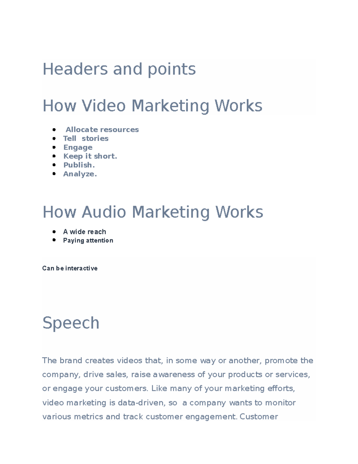 Point and speech - Headers and points How Video Marketing Works ...