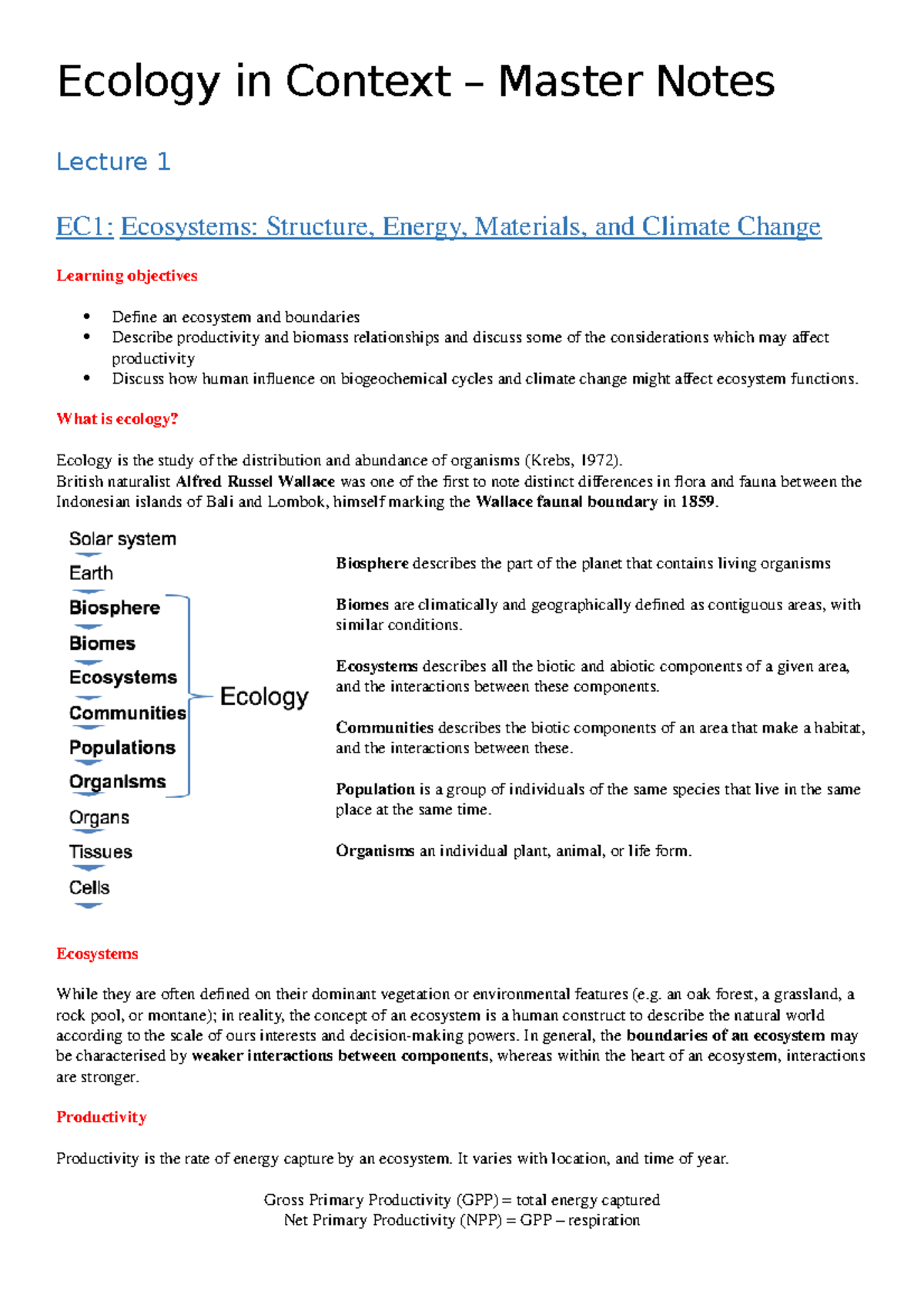 Ecology in Context - Master Notes - Ecology in Context Master Notes ...