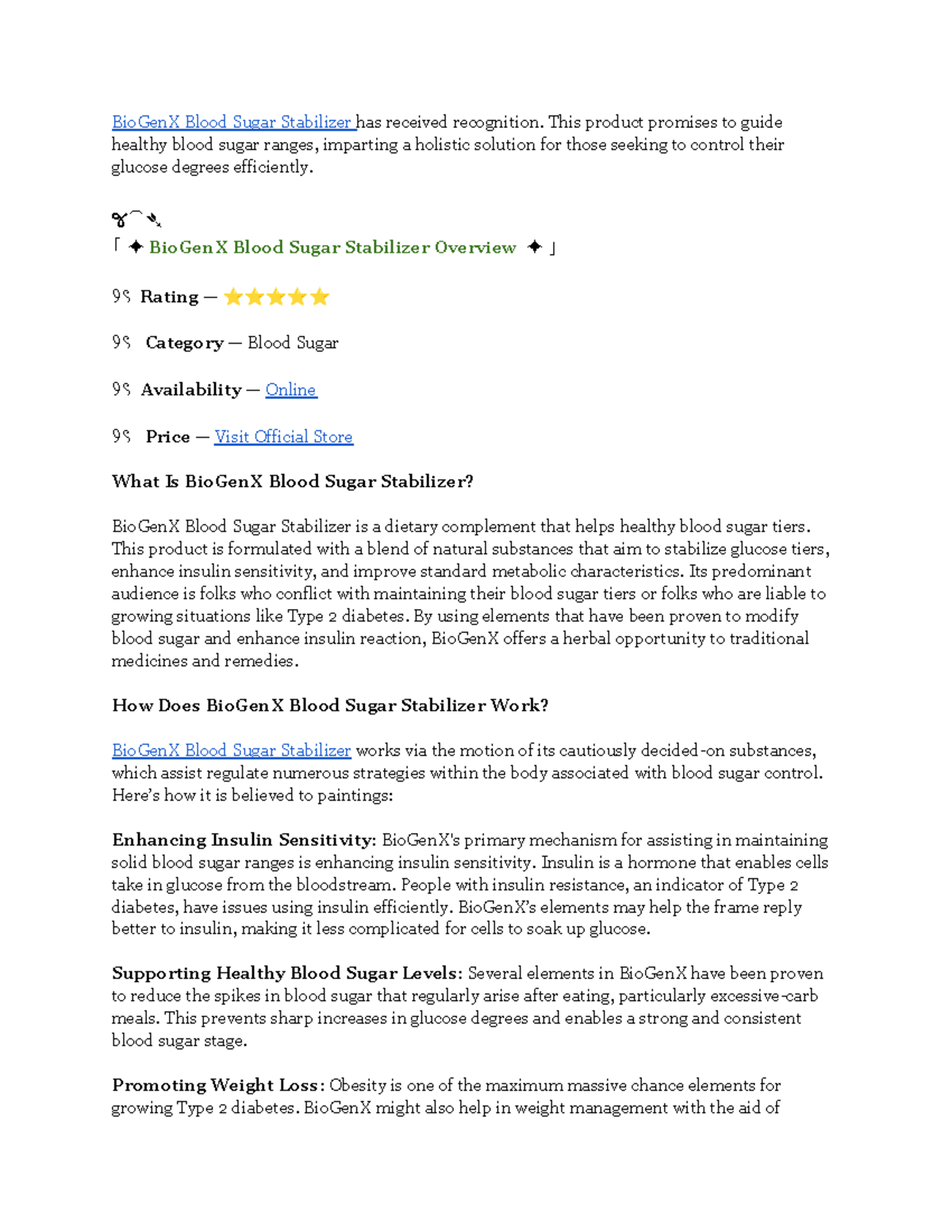 Bio Gen X Blood Sugar Stabilizer Reviews Benefits, Price & Results ...
