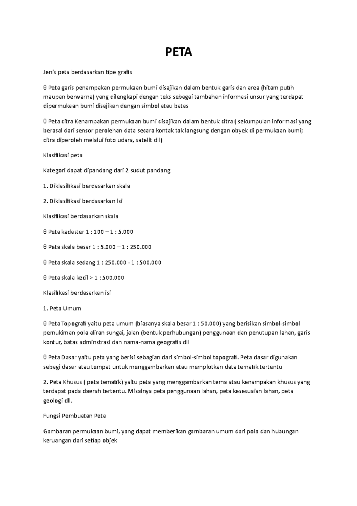 PETA - Jenis peta berdasarkan tipe grafis, Klasifikasi peta, Fungsi ...