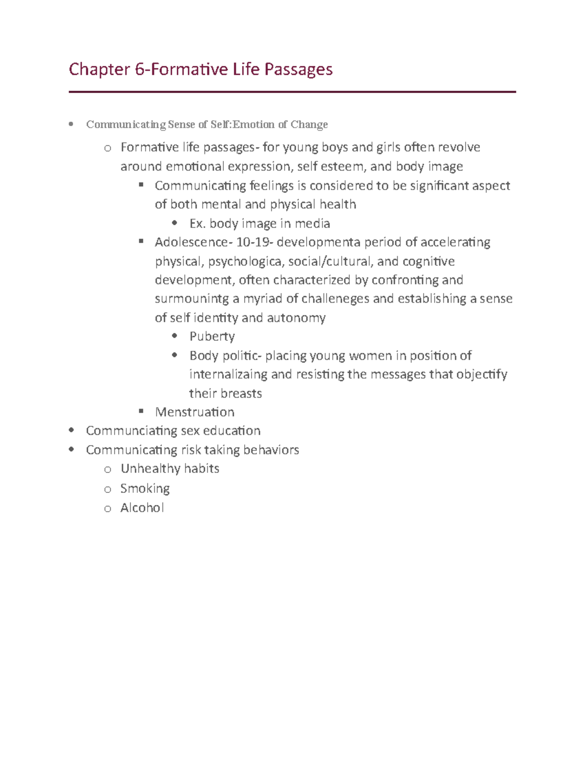 Chapter 6 Lecture Notes 6 Chapter 6 Formative Life Passages