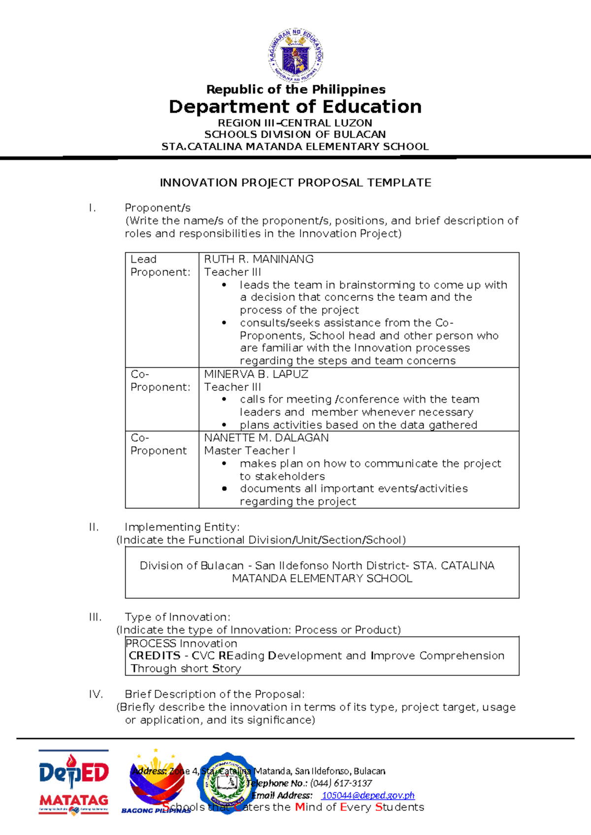 Totoo na- Project- Credits- Innovation- Project- Proposal - Department ...
