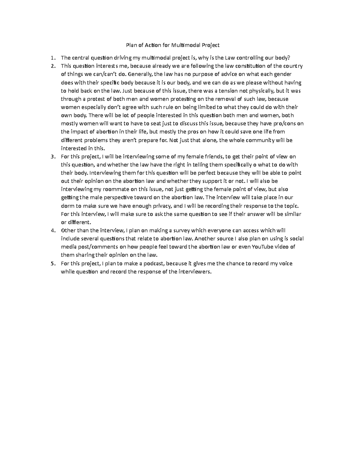 Multimodal project plans done - Plan of Action for Multimodal Project ...