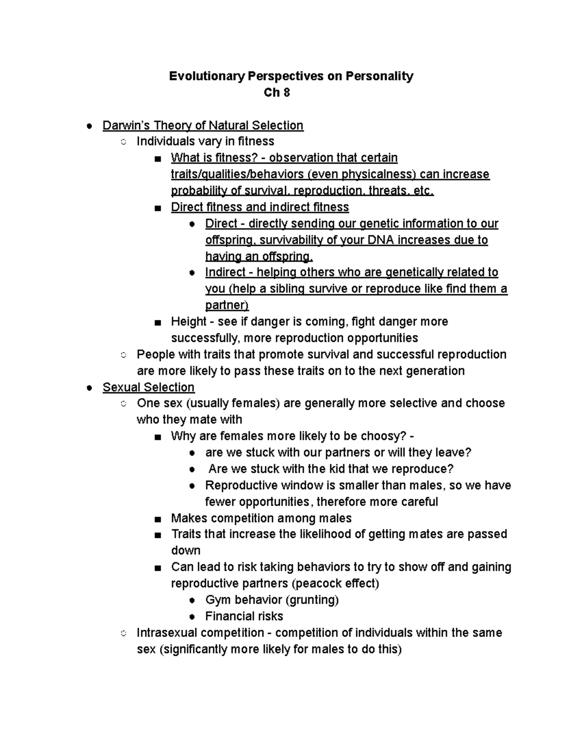 Evolutionary Perspectives on Personality - Direct fitness and indirect ...