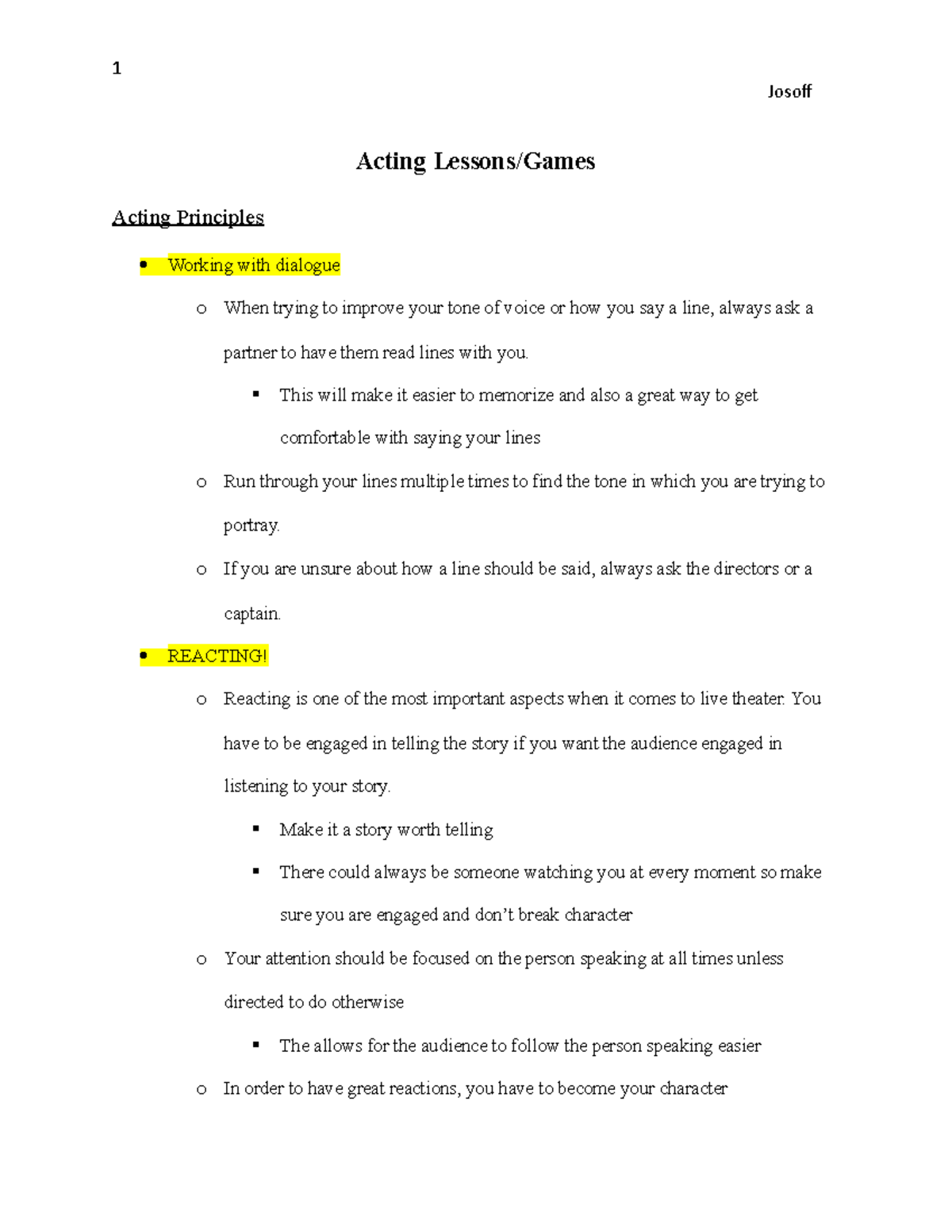 Acting Lessons:Games - Josof Acting Lessons/Games Acting Principles ...