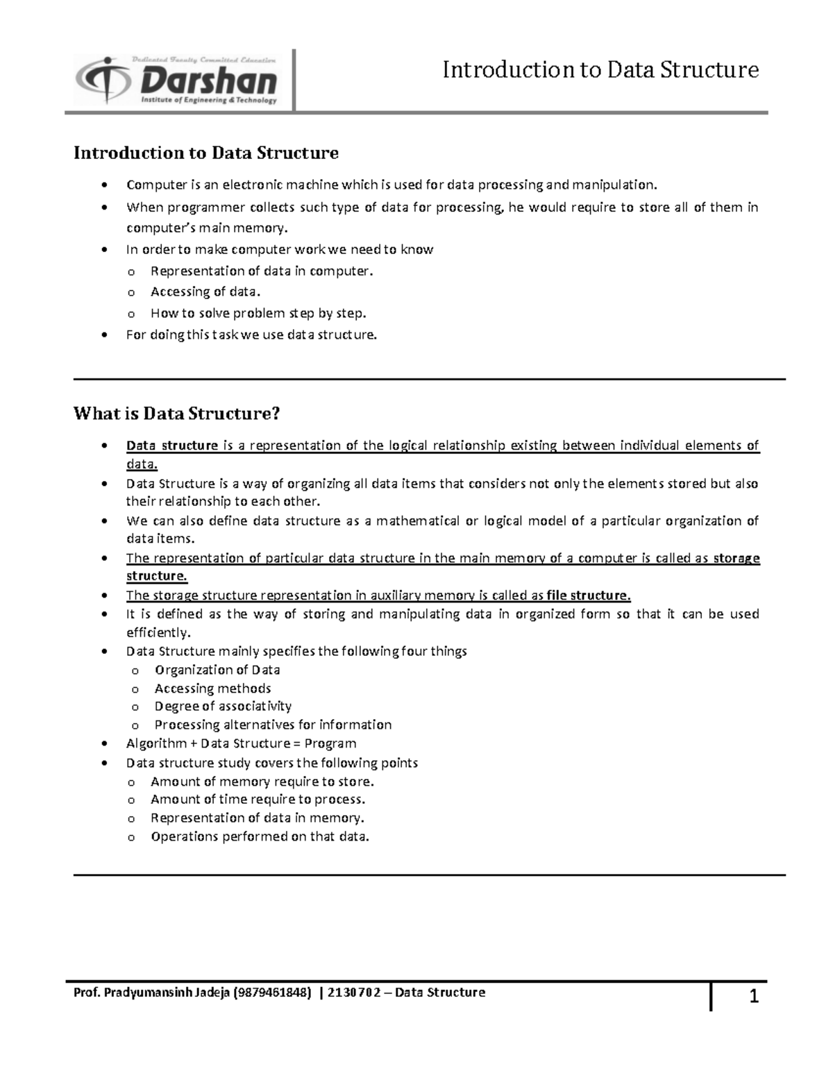 DS All Chapters - Introduction to Data Structure Introduction to Data ...