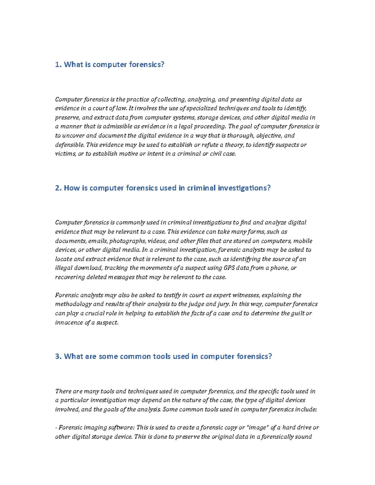 Computer frensics 1 - 1. What is computer forensics? Computer forensics ...