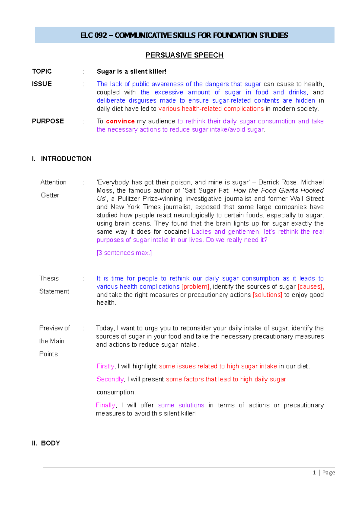 4. Sample PS Outline ( Activity 1 Sugar IS A Silent Killer) with ...