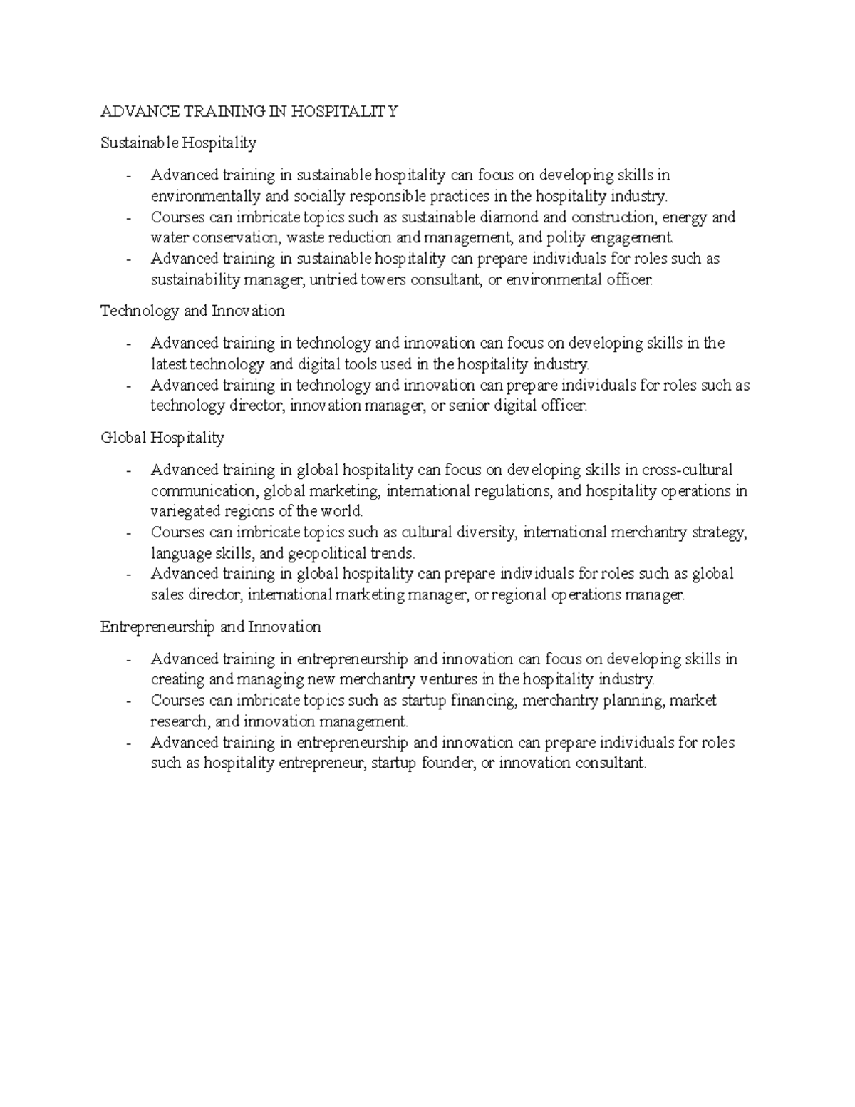 Advance Training IN Hospitality Notes 2 - ADVANCE TRAINING IN ...