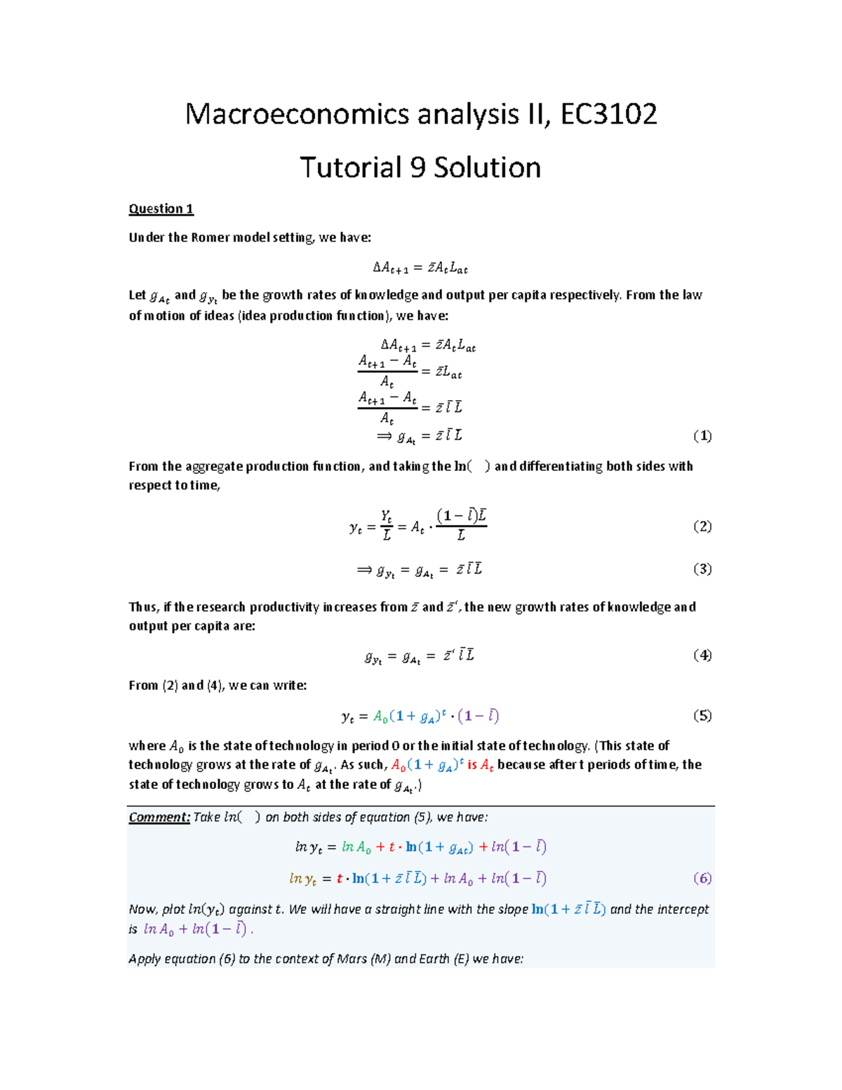 Tutorial 9 Sem1 2223 Sol Macroeconomics Analysis Ii Ec Tutorial 9 Solution Question 1 Under
