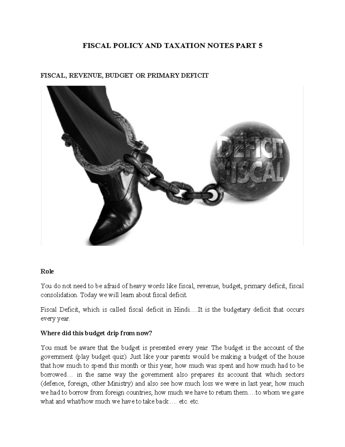 Fiscal Policy AND Taxation Notes PART 5 - FISCAL POLICY AND TAXATION ...