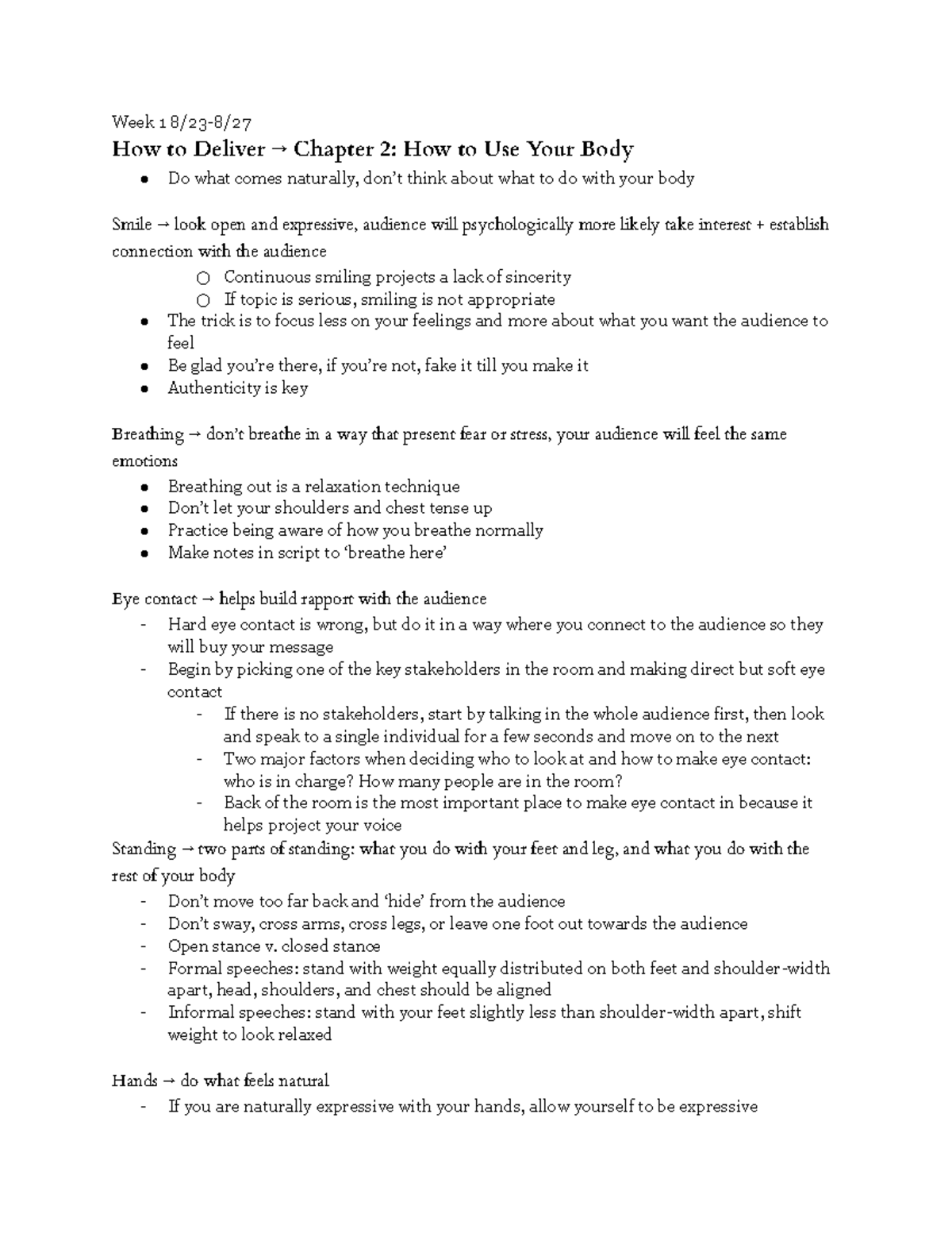BUSN225 - Running Notes of Textbook - Week 1 8/23-8/ How to Deliver → ...