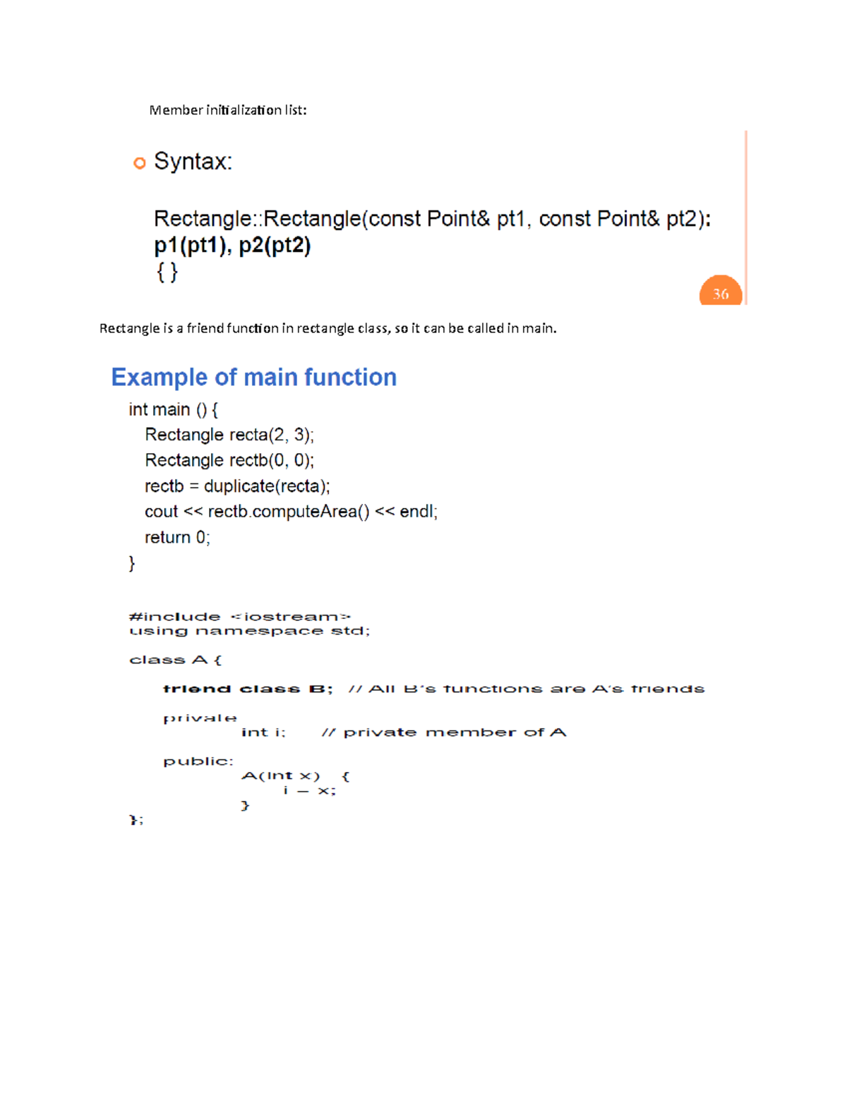 Review of important things - Member initialization list: Rectangle is a ...