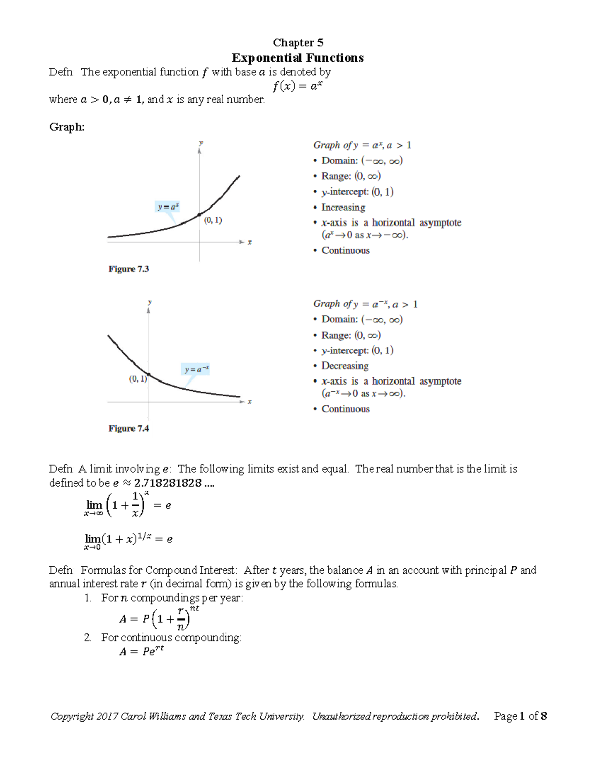 1330 L14 Ch 5 1560830730767 - Exponential Functions Defn: The ...