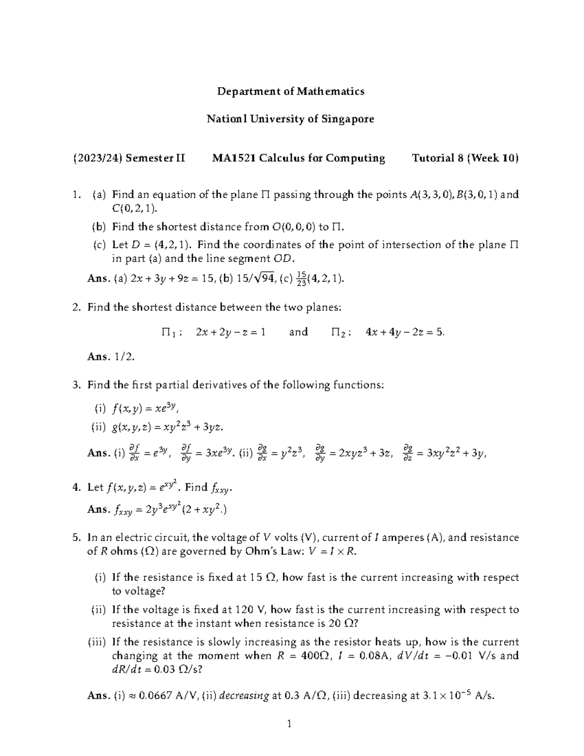 MA1521 Tutorial 8 - Department of Mathematics Nationl University of ...