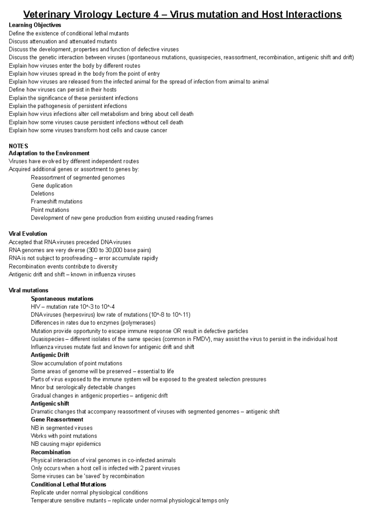 Veterinary Virology Lecture 4 - Virus Mutations and Host Interactions ...