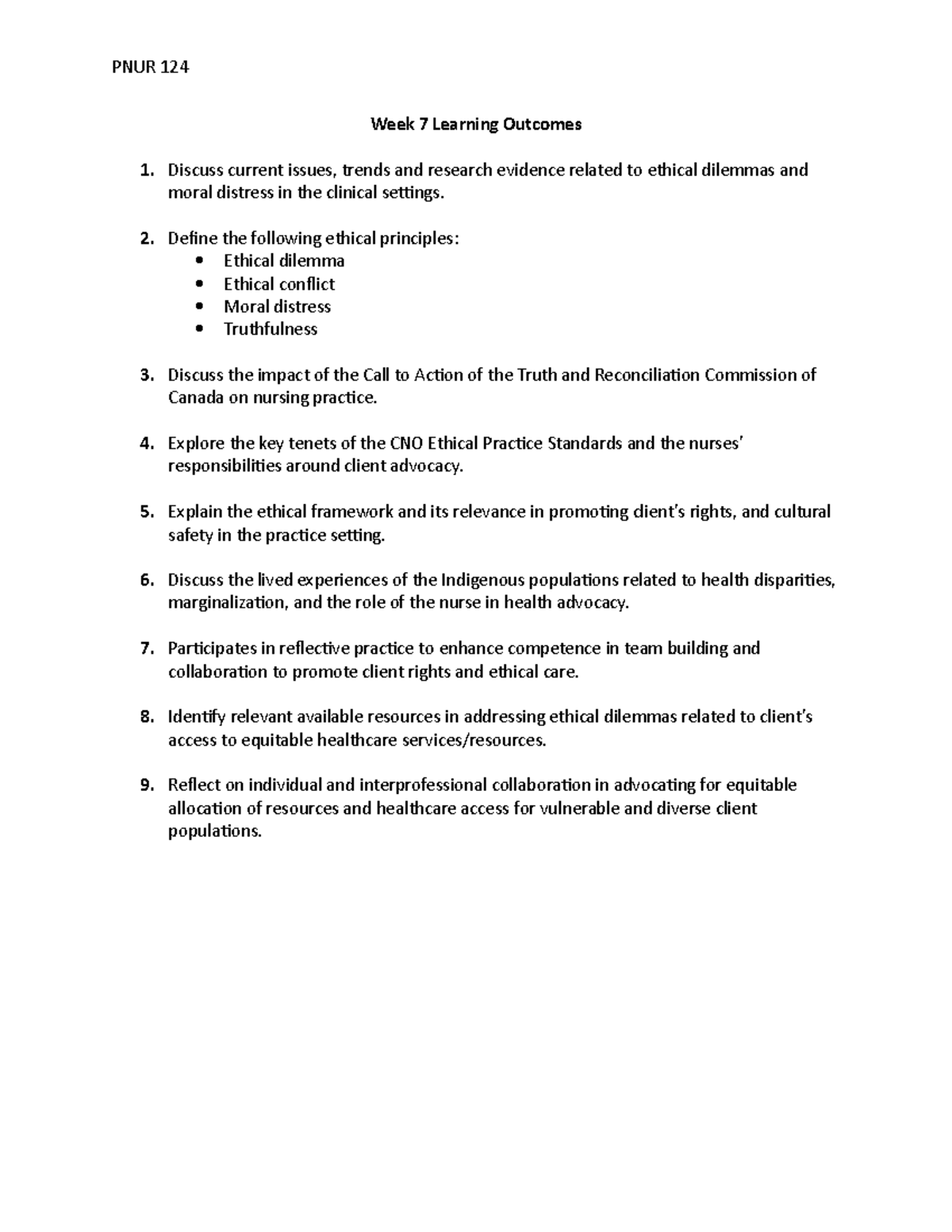 Week 7 Learning Outcomes - PNUR 124 Week 7 Learning Outcomes Discuss ...