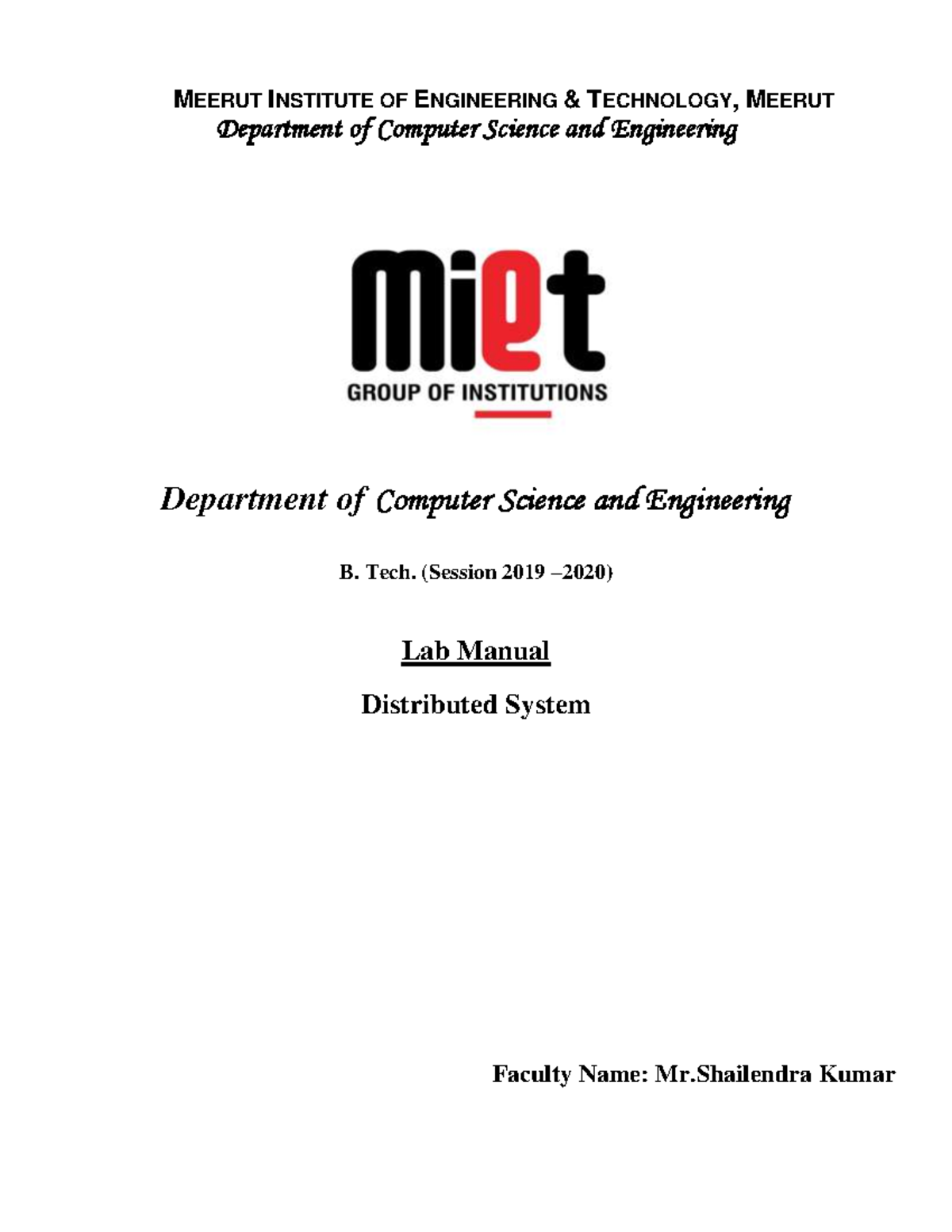 Distributed sys lab manual - MEERUT INSTITUTE OF ENGINEERING ...