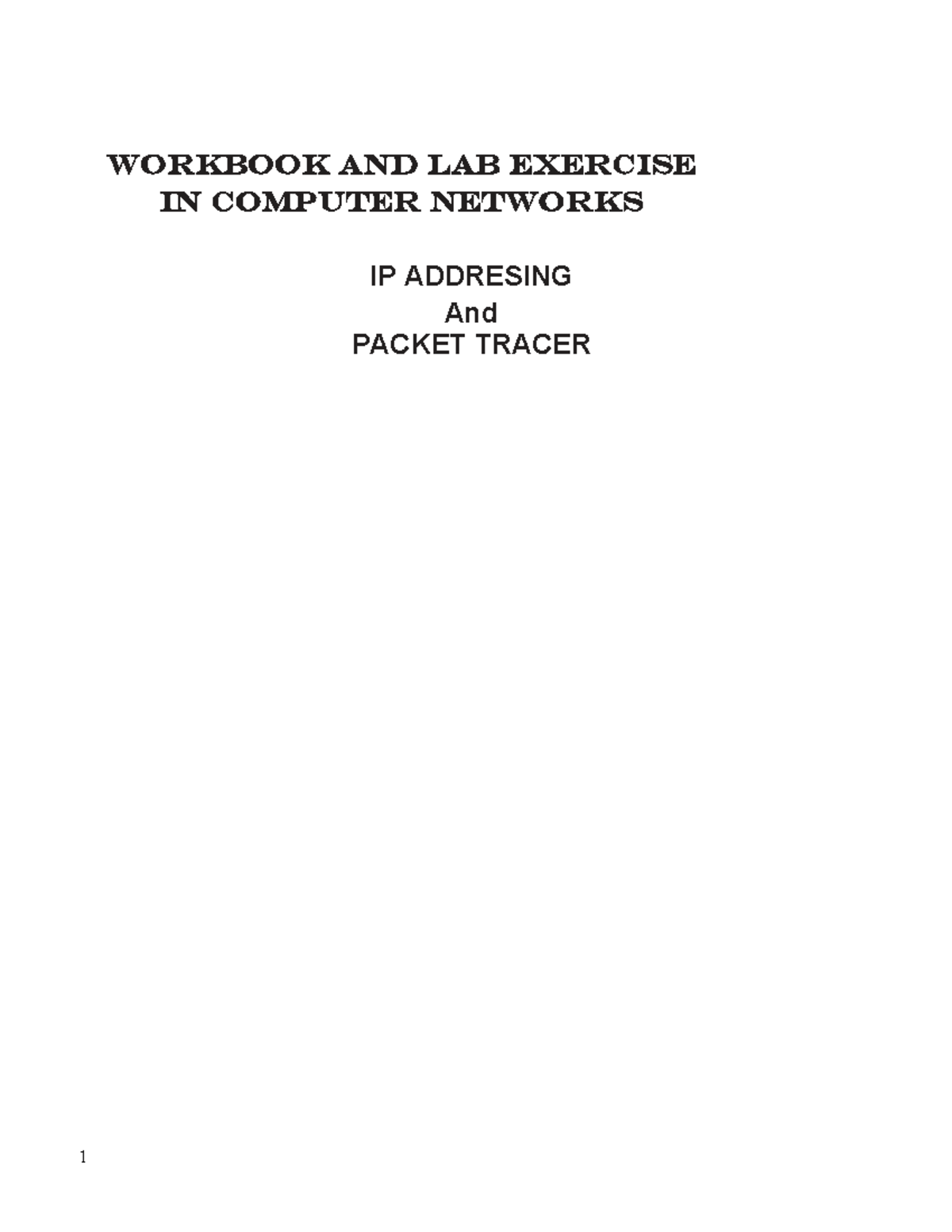 Workbook and LAB Exercise IN Computer Network IP Addresing And Packet ...