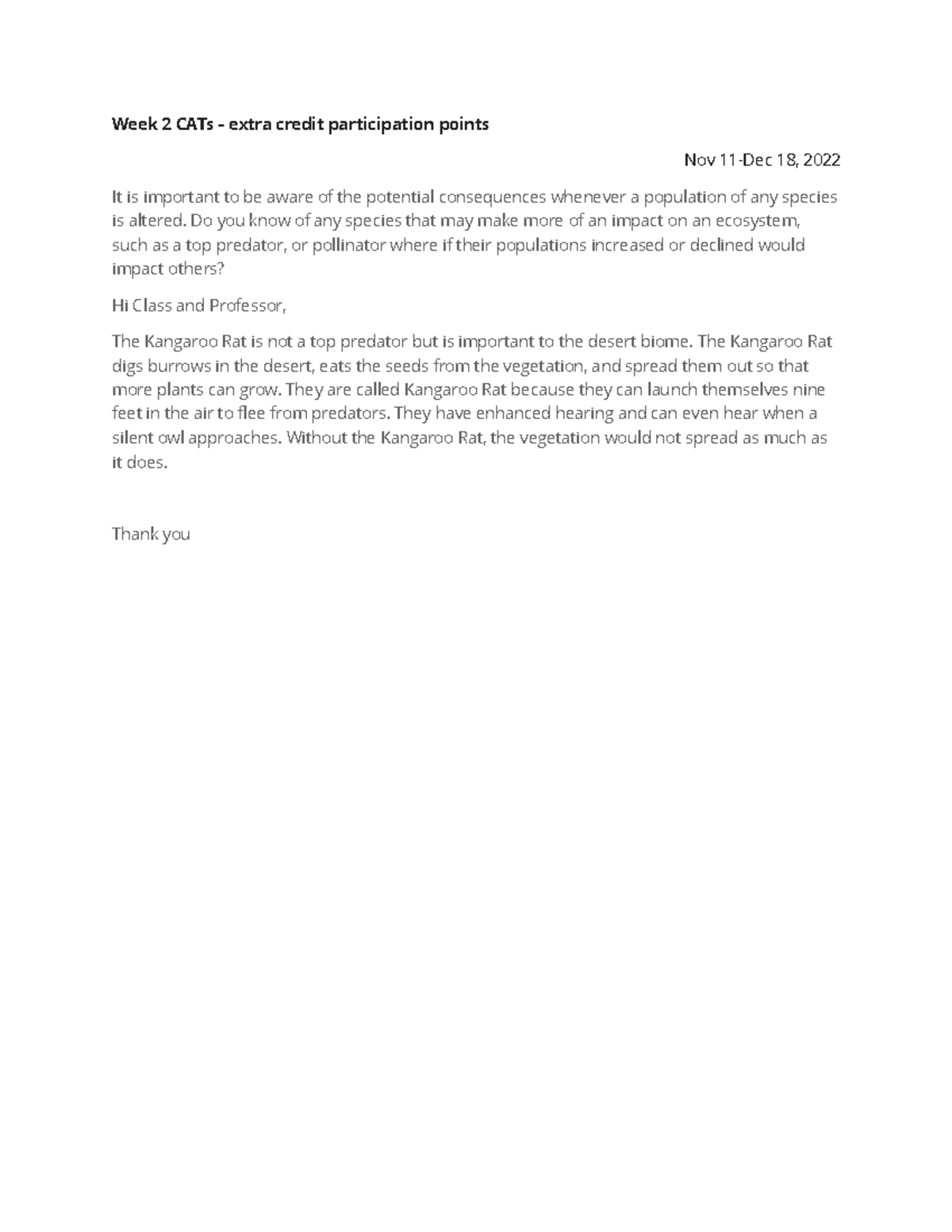 BIO 220 Week 2 CATs - extra credit participation points - Week 2 CATs ...