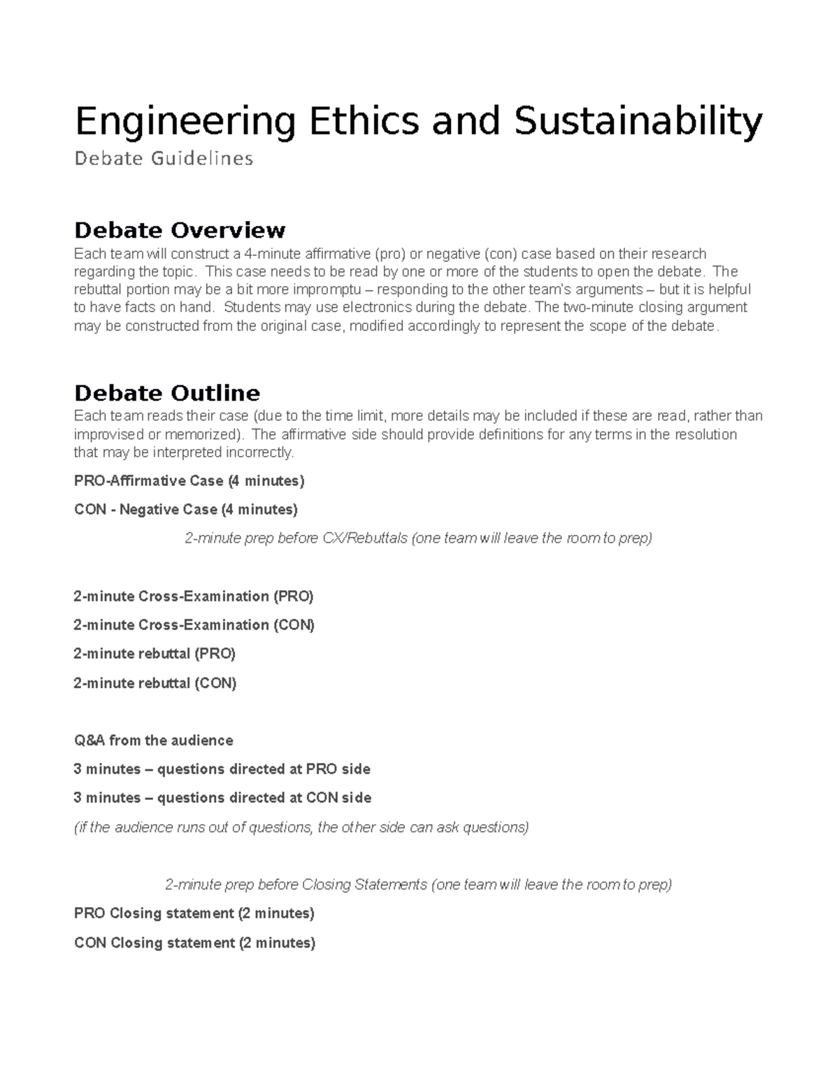 Debate Rules and Wisdom 032122 - Engineering Ethics and Sustainability ...