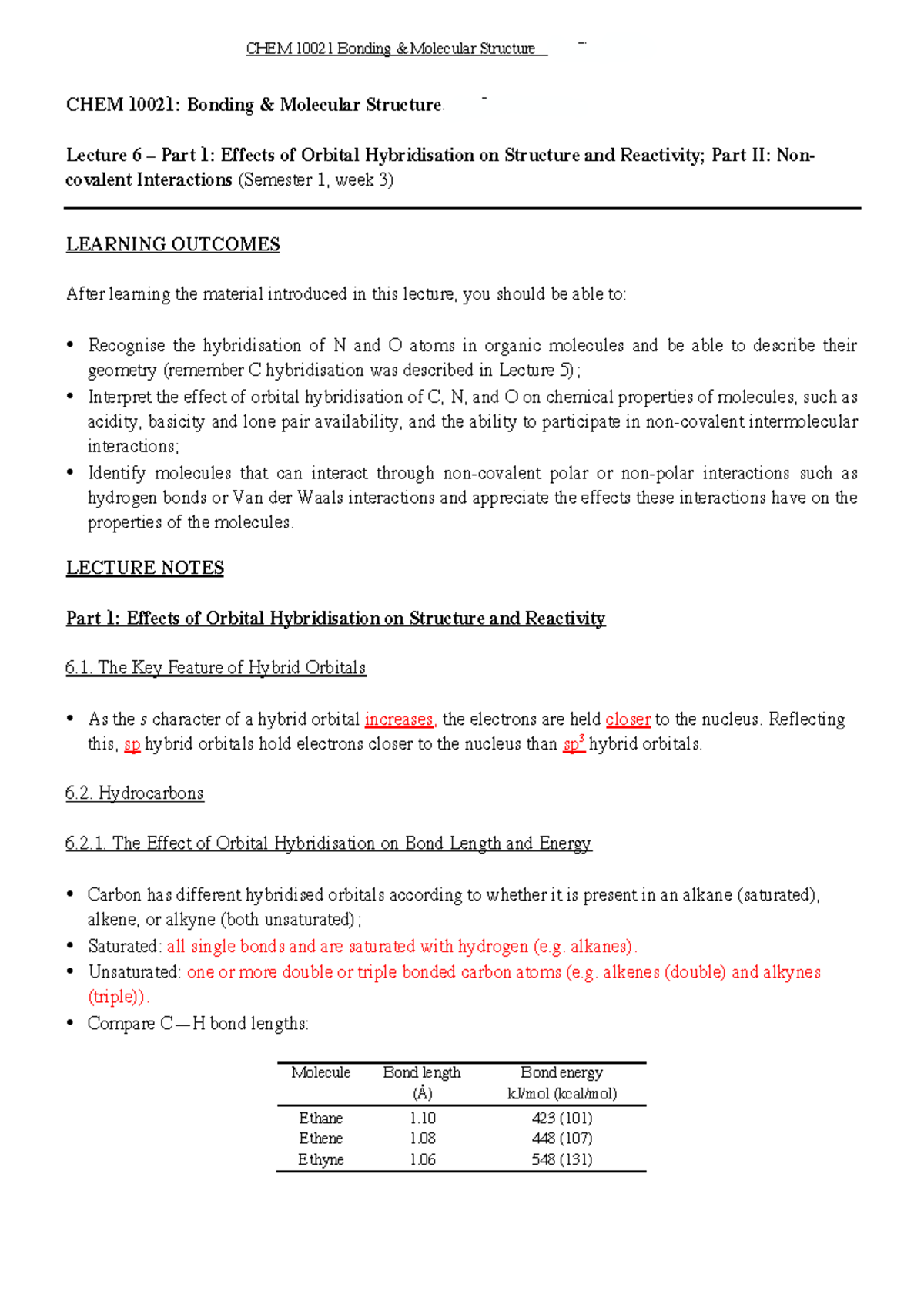 Student lecture notes S1 L6 2020 annotated - CHEM10021 - Manchester ...
