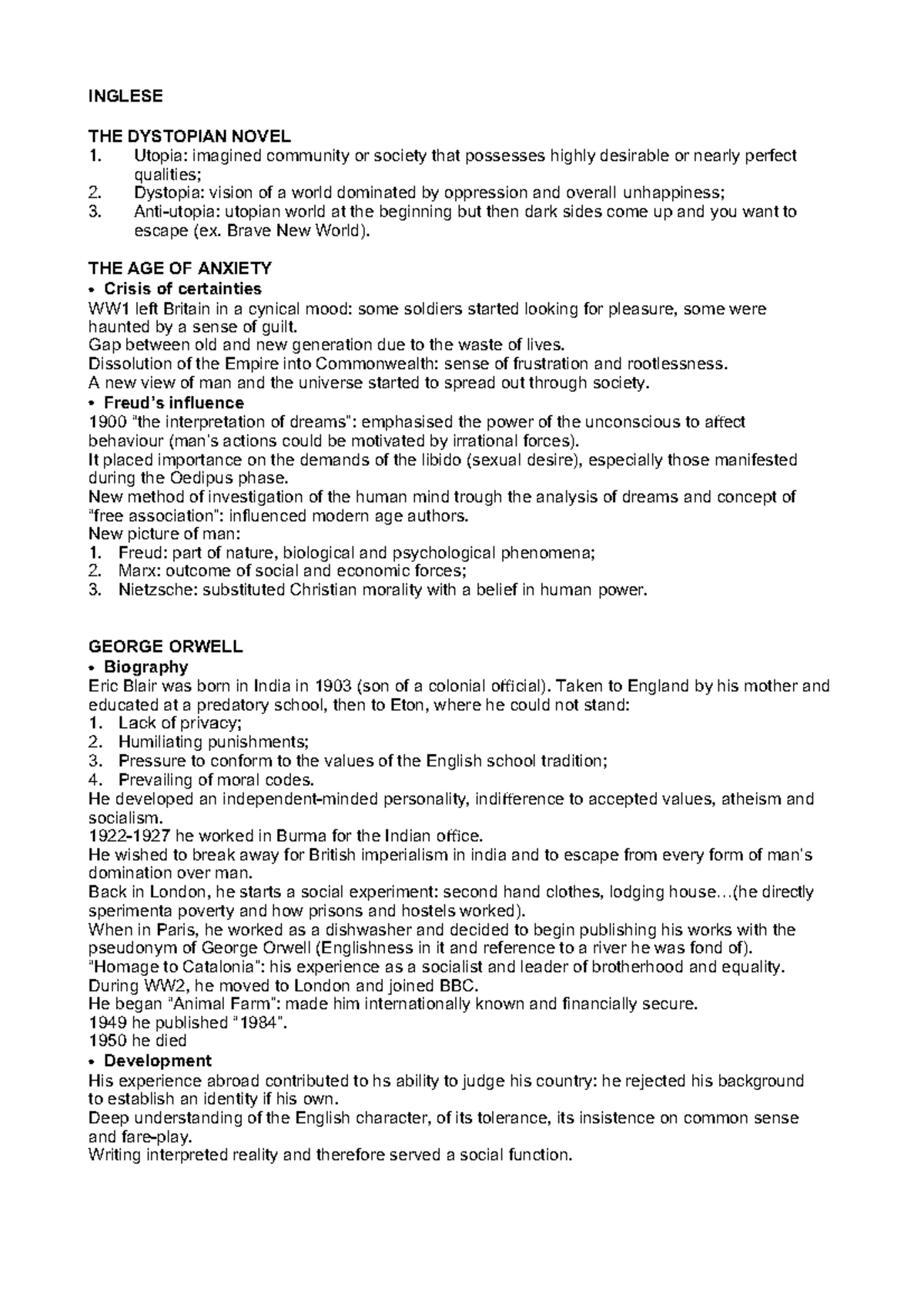 Inglese 5 liceo - Appunti di quinta superiore di tutto il programma, utile ai fini dell'esame ...