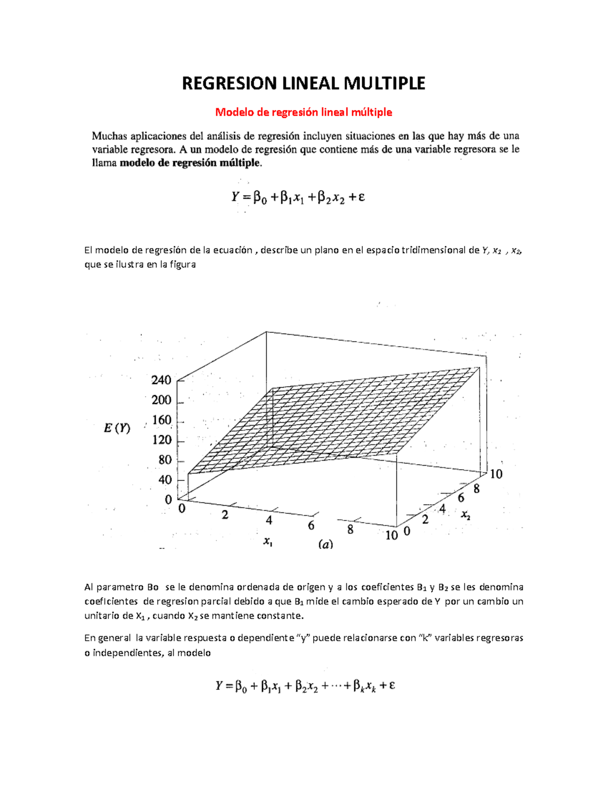 Regresion Lineal Multiple - REGRESION LINEAL MULTIPLE Modelo de regresión lineal múltiple El ...