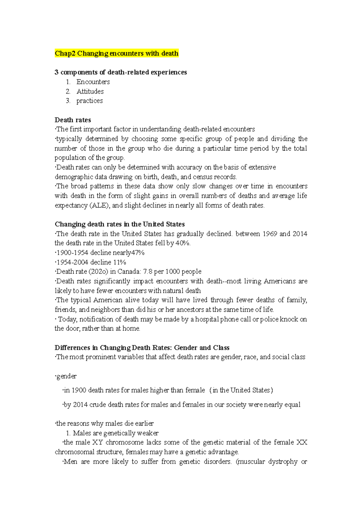 Psychology3560chap2 note - Chap2 Changing encounters with death 3 ...