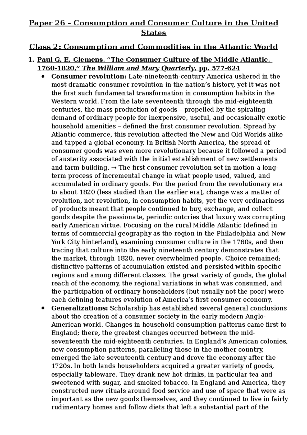 Consumption and commodities in the Atlantic world - Reading Notes ...