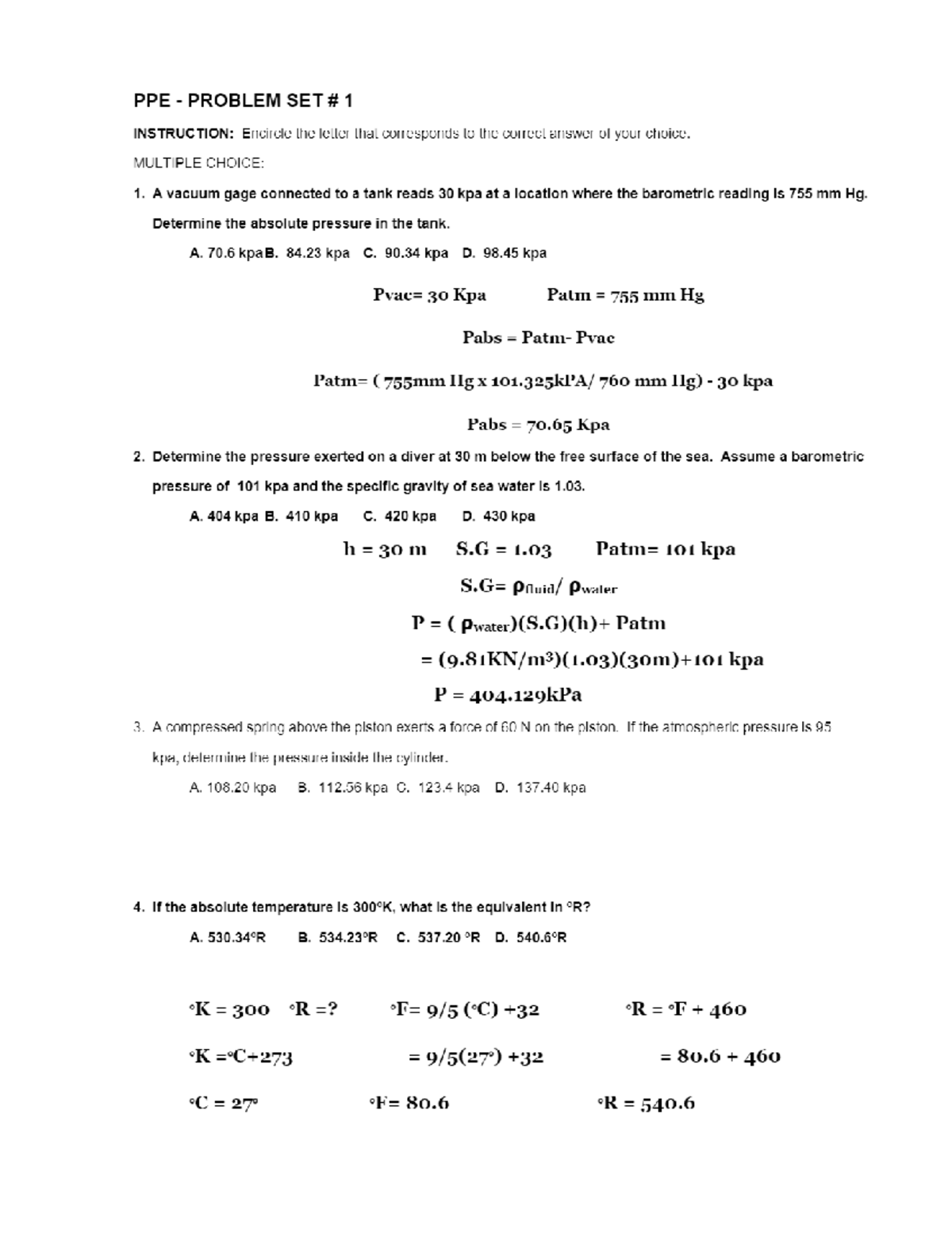 PPE Problem Set 1 - Pdfcoffee - Combustion Processes - Studocu