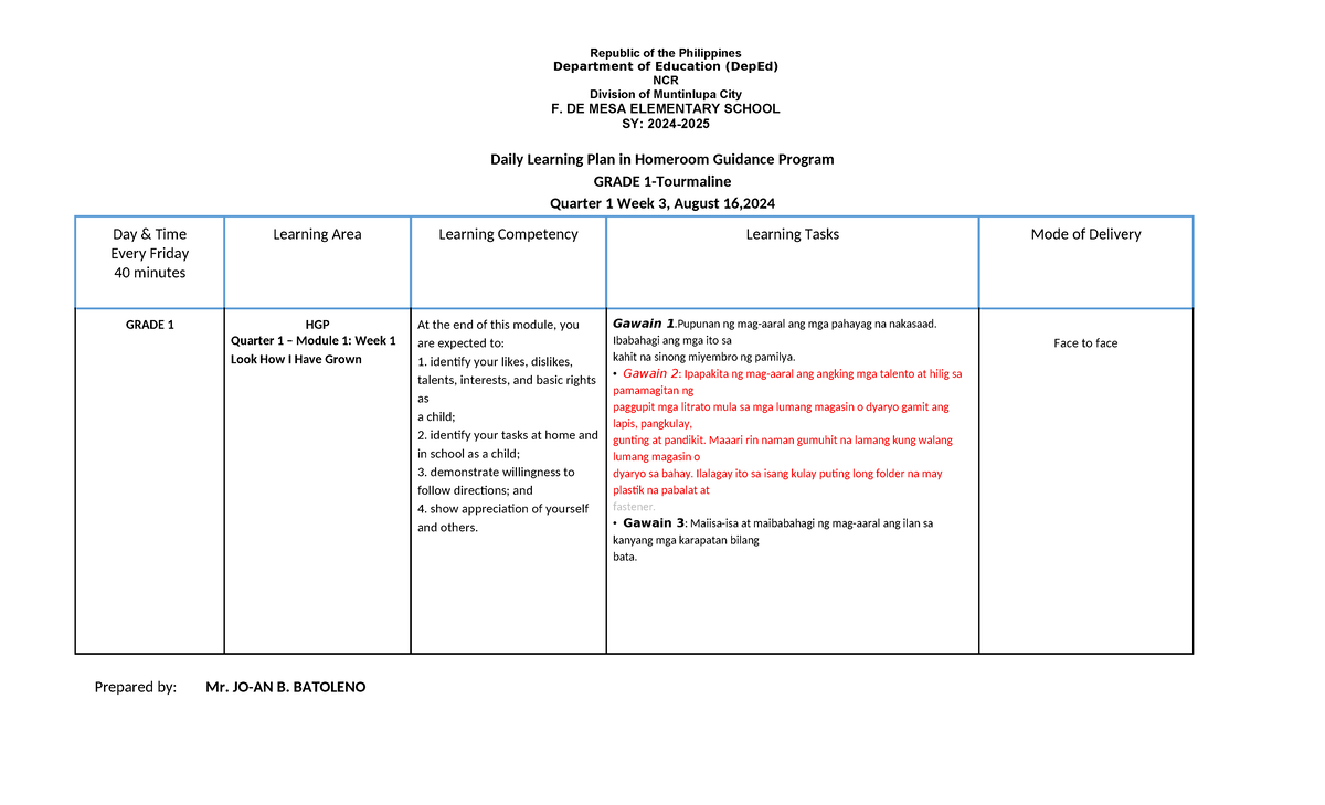 HG DLL Q1 WEEK 1 - HOMERROM GUIDANCE LESSON PLAN - Daily Learning Plan ...