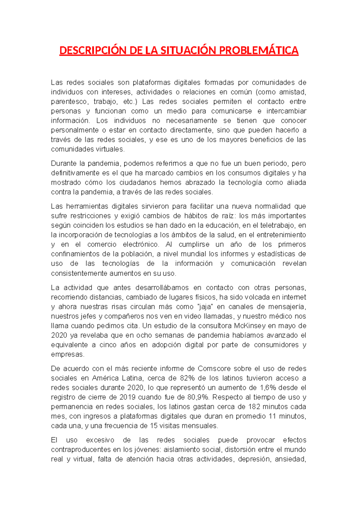 Descripción de la situación Problemática - DESCRIPCIÓN DE LA SITUACIÓN ...