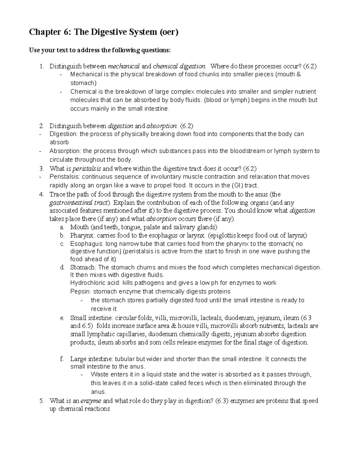 Ch 6 digestion SQ oer - Study Questions - Chapter 6: The Digestive ...