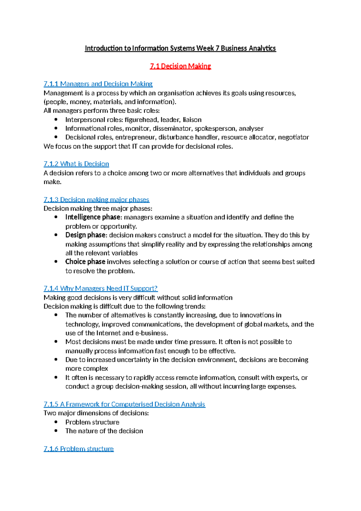 Introduction to Information Systems Lecture 7 - Introduction to Information Systems Week 7 ...