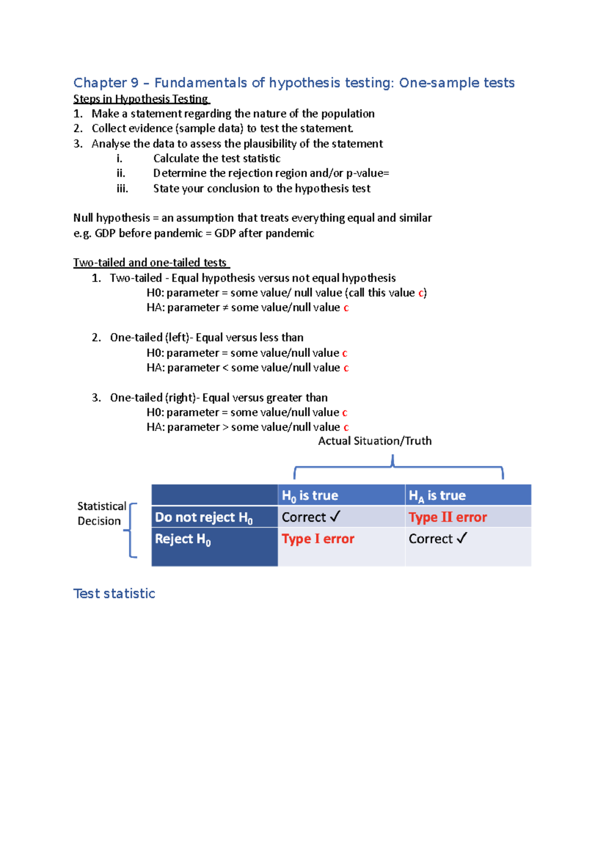 Stat chapter 9 - Chapter 9 – Fundamentals of hypothesis testing: One ...