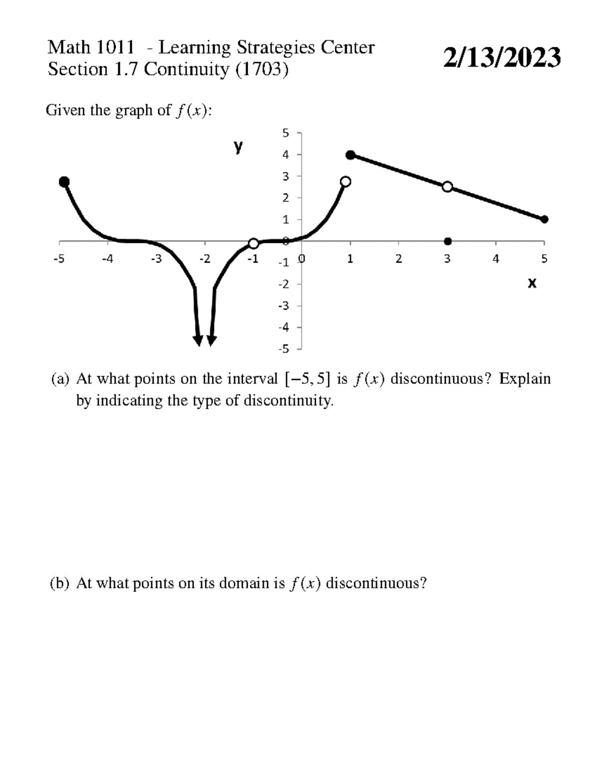 Math1011 questions - Math 1011 - Learning Strategies Center Section 1 Continuity (1703) 2/13 ...
