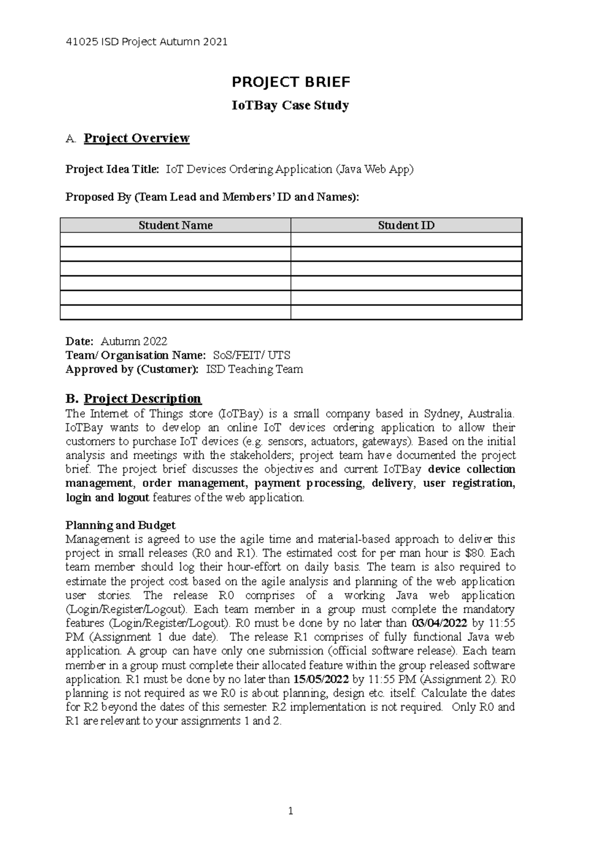41025 ISD Project Autumn 2020 - Io TBay - updated after Pause week-1-2 ...